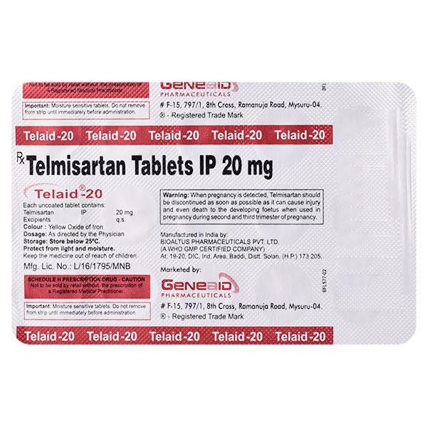 TELAID 20 Tablet 15's : Price, Uses, Side Effects | Netmeds