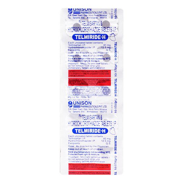 Telmiride H 40/12.5mg Tablet 10'S : Price, Uses, Side Effects | Netmeds
