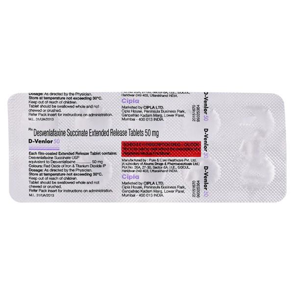 D Venlor 50mg Tablet 10'S : Price, Uses, Side Effects | Netmeds