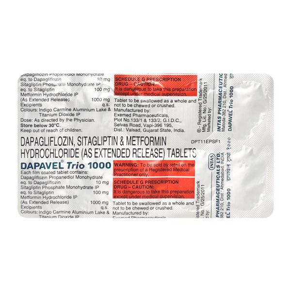 DAPAVEL TRIO 1000 Tablet 10's Price, Uses, Side effects, Substitutes ...