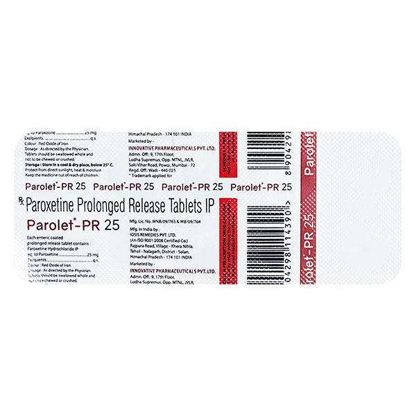 Parolet PR 25 Tablet 10'S : Price, Uses, Side Effects | Netmeds