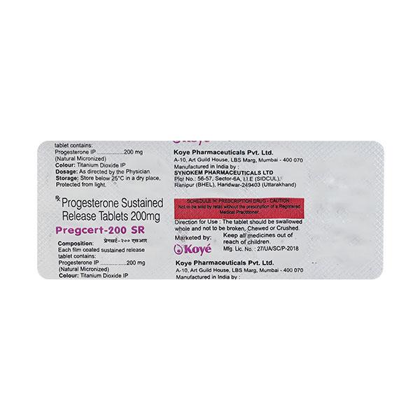 Pregcert SR 200mg Tablet 10'S Price, Uses, Side effects, Substitutes ...