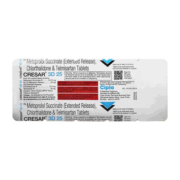 CRESAR 3D 25 Tablet 10's Price, Uses, Side effects, Substitutes | Netmeds