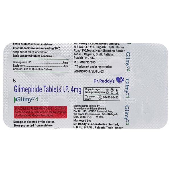 Glimy 4mg Tablet 10'S : Price, Uses, Side Effects | Netmeds