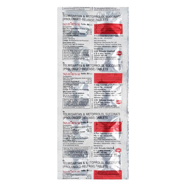 Tazloc Beta 50mg Tablet 10'S : Price, Uses, Side Effects | Netmeds