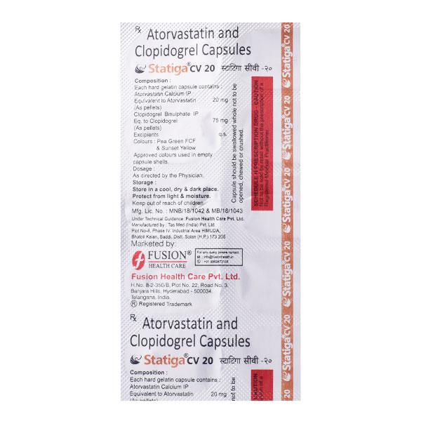 STATIGA CV 20 Capsule 10's Price, Uses, Side effects, Substitutes | Netmeds