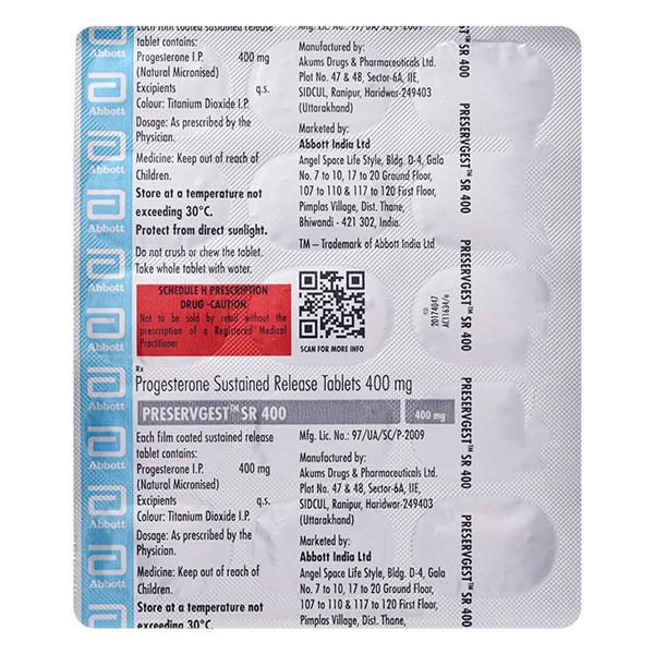 Buy PRESERVGEST SR 400 Tablet 15's Online at Upto 25% OFF | Netmeds
