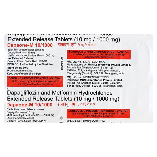 DAPAONE M 10/1000 Tablet 10's : Price, Uses, Side Effects | Netmeds