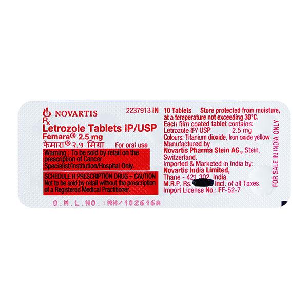 Femara 2.5mg Tablet 10'S Price, Uses, Side effects, Substitutes | Netmeds