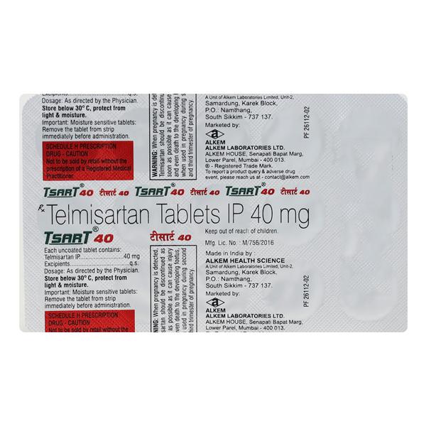 Tsart 40mg Tablet 15'S : Price, Uses, Side Effects | Netmeds