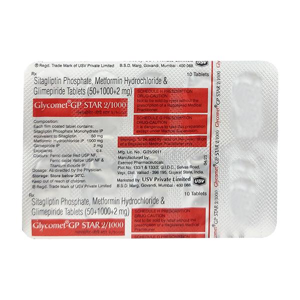 GLYCOMET GP STAR 2/1000 Tablet 10's
