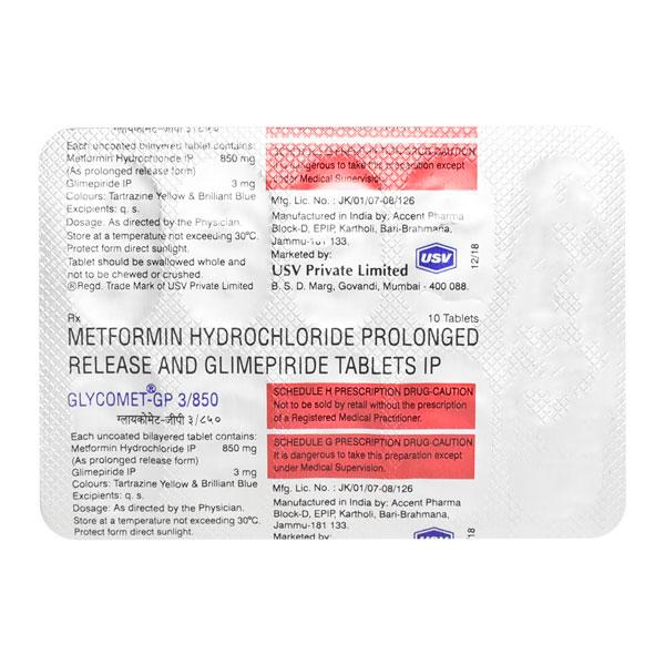 Glycomet GP 3/850mg Tablet 10'S : Price, Uses, Side Effects | Netmeds