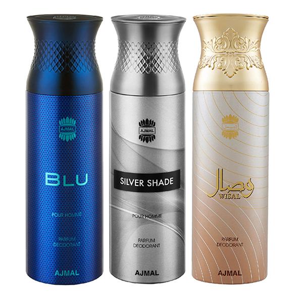 Buy Ajmal Blu & Silver Shade & Wisal Deodorant Spray - For Men & Women ...