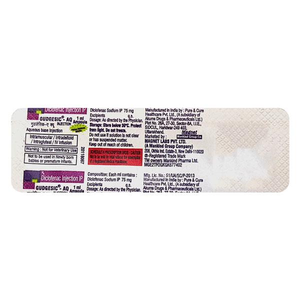 Buy Gudgesic Aqua 75mg Injection 1ml Online at Upto 25% OFF | Netmeds