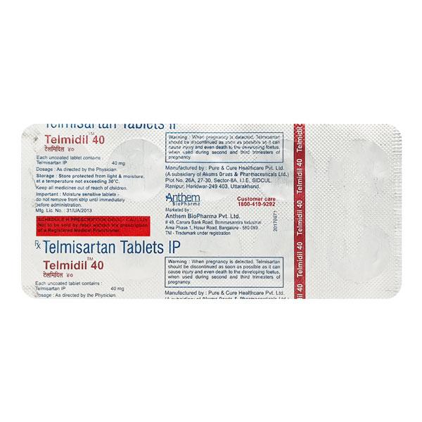 Telmidil 40mg Tablet 10'S : Price, Uses, Side Effects | Netmeds