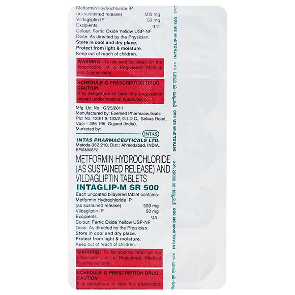 INTAGLIP M SR 500 Tablet 10's : Price, Uses, Side Effects | Netmeds