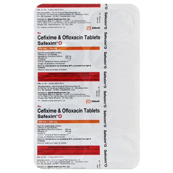 Safexim O 200/200mg Tablet 10'S : Price, Uses, Side Effects | Netmeds