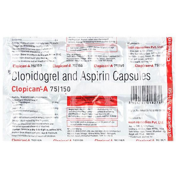 Buy CLOPICAN A 75/150 Capsule 10's Online at Upto 25% OFF | Netmeds