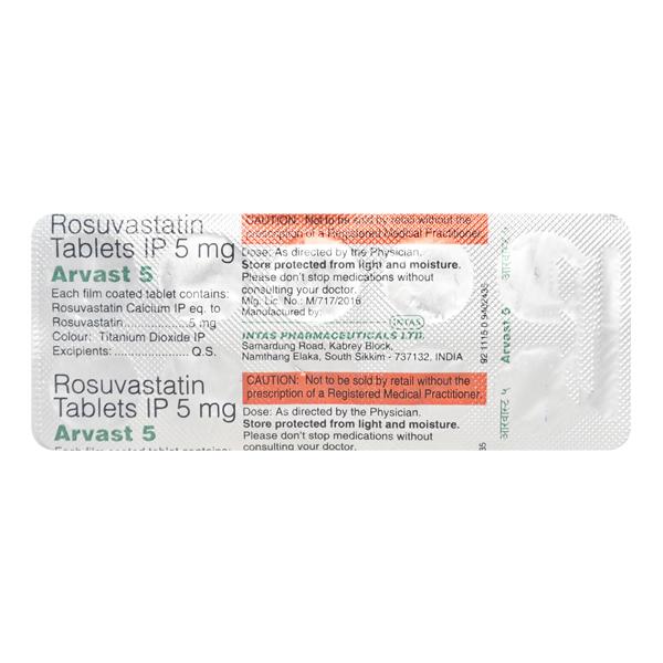 Arvast 5mg Tablet 10'S Price, Uses, Side effects, Substitutes | Netmeds