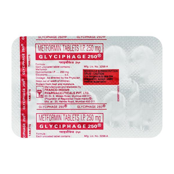 Glyciphage 250mg Tablet 10'S : Price, Uses, Side Effects | Netmeds