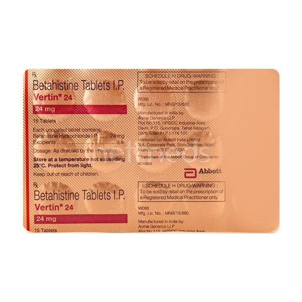 Buy Vertin 24mg Tablet 15'S Online at Upto 25% OFF | Netmeds