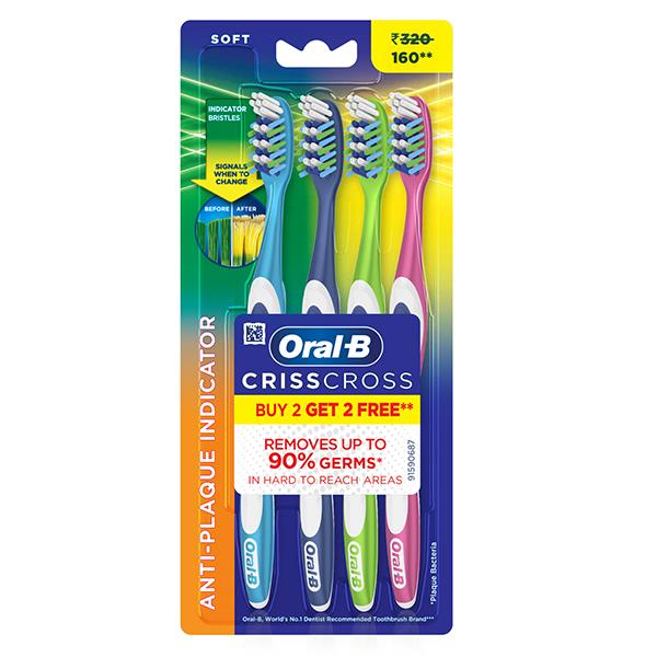 Buy Oral B Crisscross Anti-Plaque Indicator Soft Toothbrush (Buy 2 Get ...