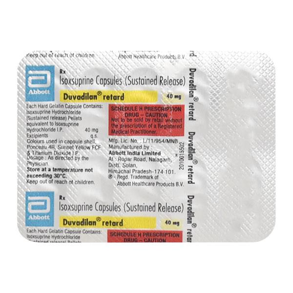 Duvadilan Retard 40mg Capsule 10'S Price, Uses, Side effects ...