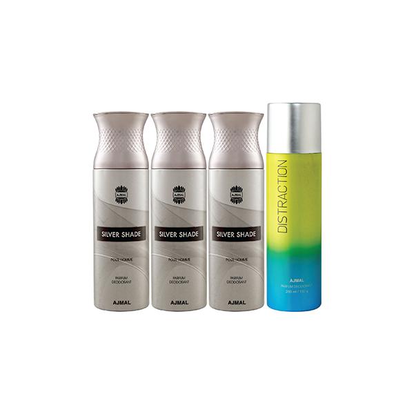 Buy Ajmal 3 Silver Shade And 1 Distraction Deodorants Pack of 4 200 ml ...
