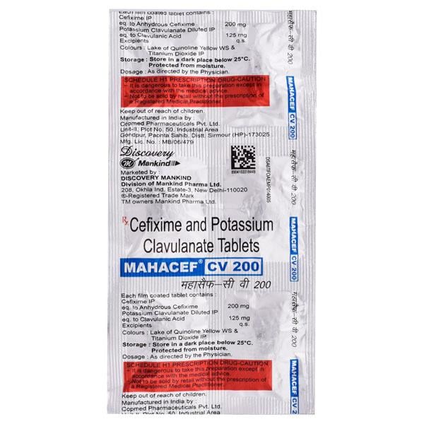 Mahacef CV 200mg Tablet 6'S : Price, Uses, Side Effects | Netmeds