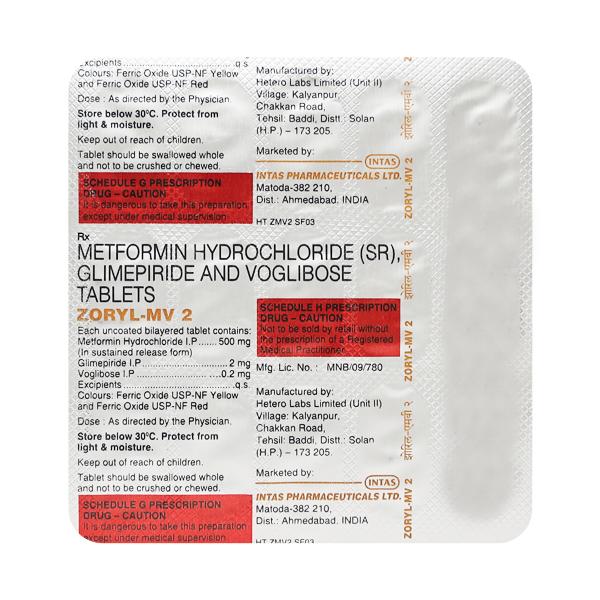 ZORYL MV 2 Tablet 15's Price, Uses, Side effects, Substitutes | Netmeds