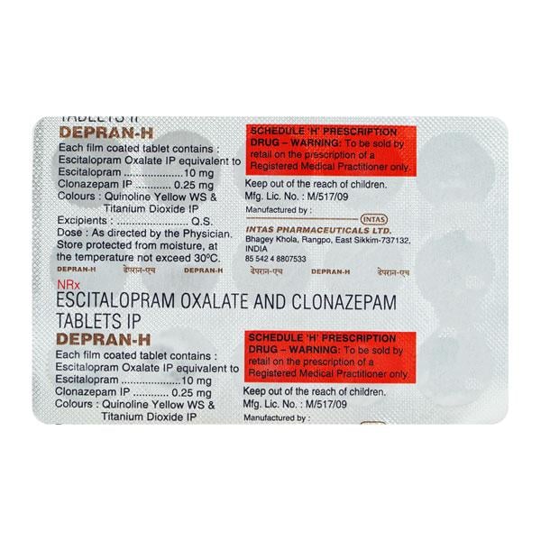 Depran H 0.25/10mg Tablet 15'S - Price, Uses, Side Effects, and ...