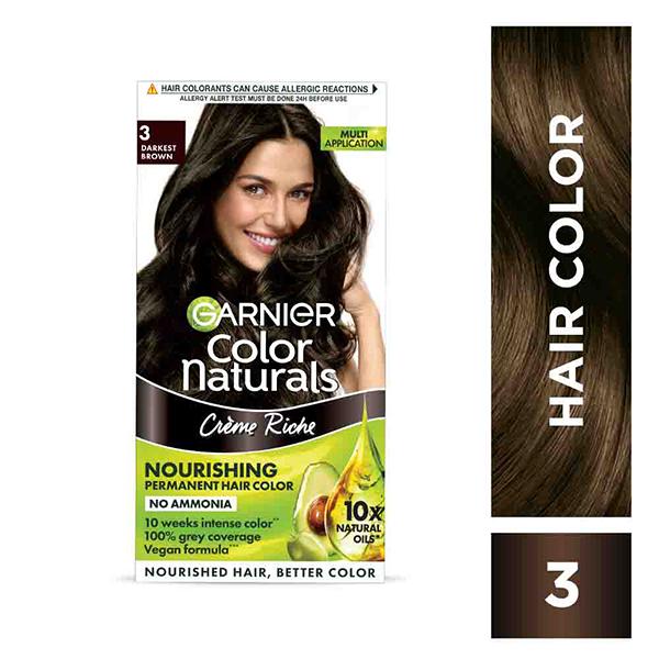 Buy Garnier Color Naturals Creme Riche - 3 Darkest Brown (70 ml + 60 gm ...