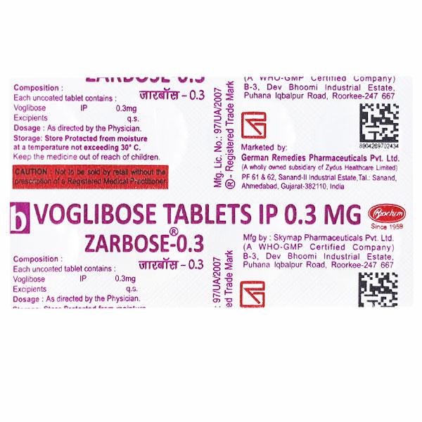 Zarbose 0.3mg Tablet 10'S : Price, Uses, Side Effects | Netmeds
