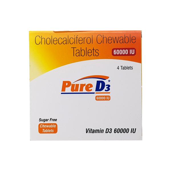 Pure D3 60000IU Sugar Free Chewable Tablet 4'S Price, Uses, Side ...