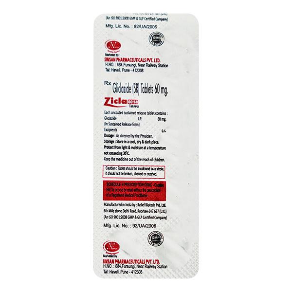 ZICLA SR 60 Tablet 10's : Price, Uses, Side Effects | Netmeds