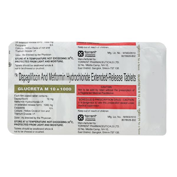 GLUCRETA M 10+1000 Tablet 10's : Price, Uses, Side Effects | Netmeds