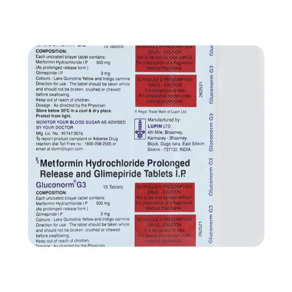 Gluconorm G 3mg Tablet 15'S : Price, Uses, Side Effects | Netmeds