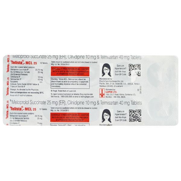 Buy TELISTA MCL 25 Tablet 10's Online at Upto 25% OFF | Netmeds