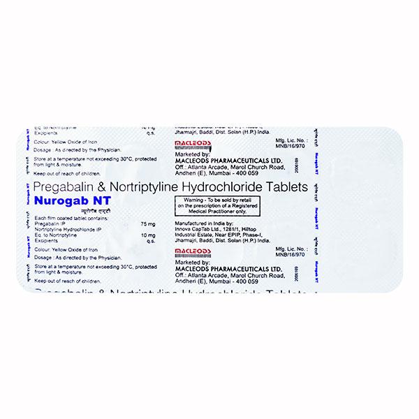 Nurogab NT 75mg/10mg Tablet 10'S Price, Uses, Side effects, Substitutes ...