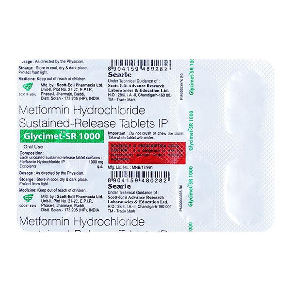 GLYCIMET SR 1000mg Tablet 10's : Price, Uses, Side Effects | Netmeds