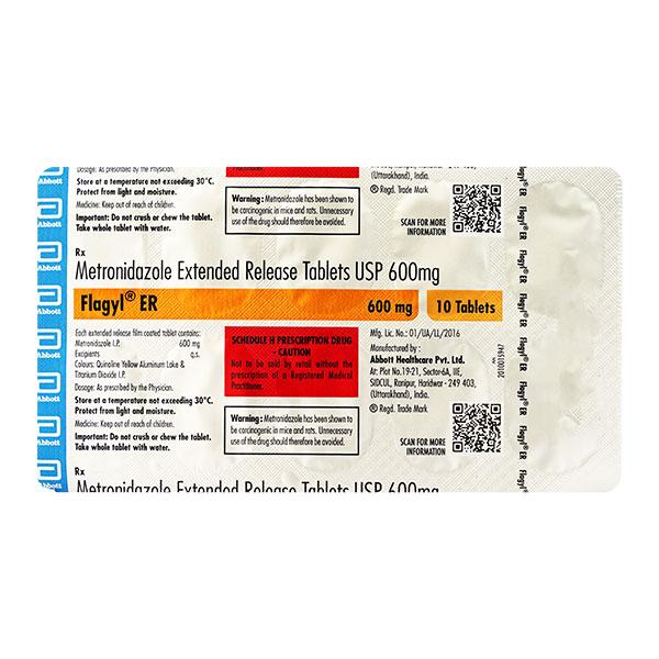 FLAGYL ER 600 Tablet 10's Price, Uses, Side effects, Substitutes | Netmeds