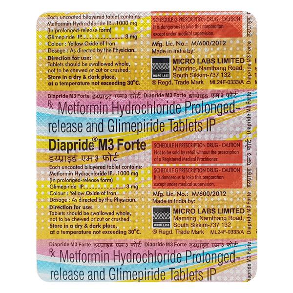 DIAPRIDE M3 FORTE Tablet 15's : Price, Uses, Side Effects | Netmeds