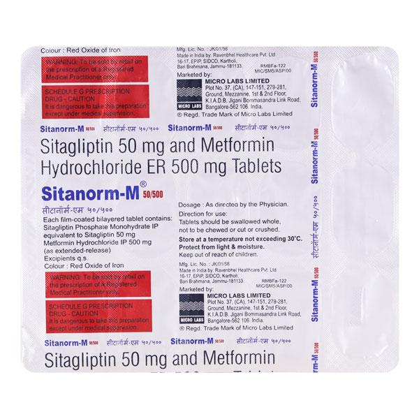 Buy SITANORM M 50/500 Tablet 15's Online at Upto 25% OFF | Netmeds