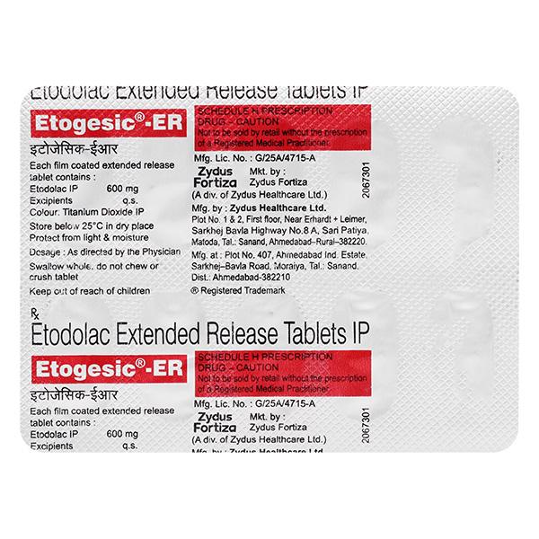 Etogesic ER 600mg Tablet 10'S - Price, Uses, Side Effects | Netmeds