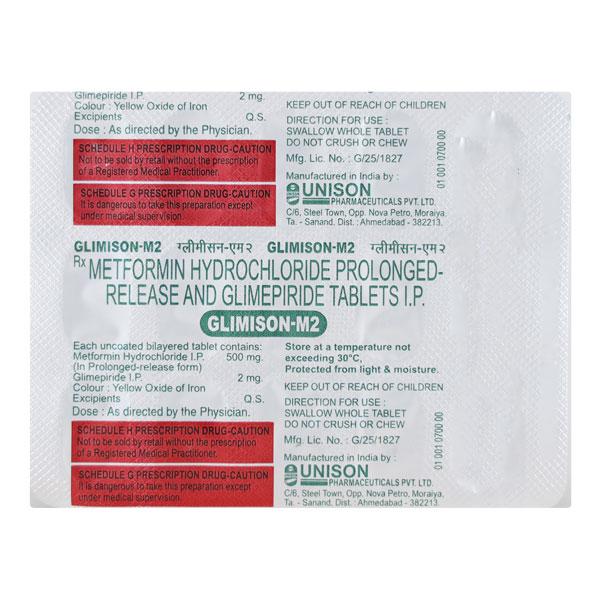 Glimison M 2mg/500mg Tablet 15'S : Price, Uses, Side Effects | Netmeds