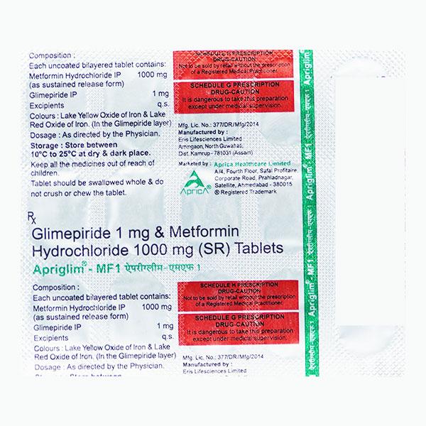 APRIGLIM MF 1 Tablet 15's : Price, Uses, Side Effects | Netmeds
