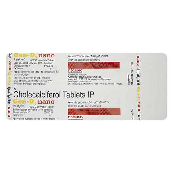 GEN D3 NANO Chewable Tablet 8's Price, Uses, Side effects, Substitutes ...