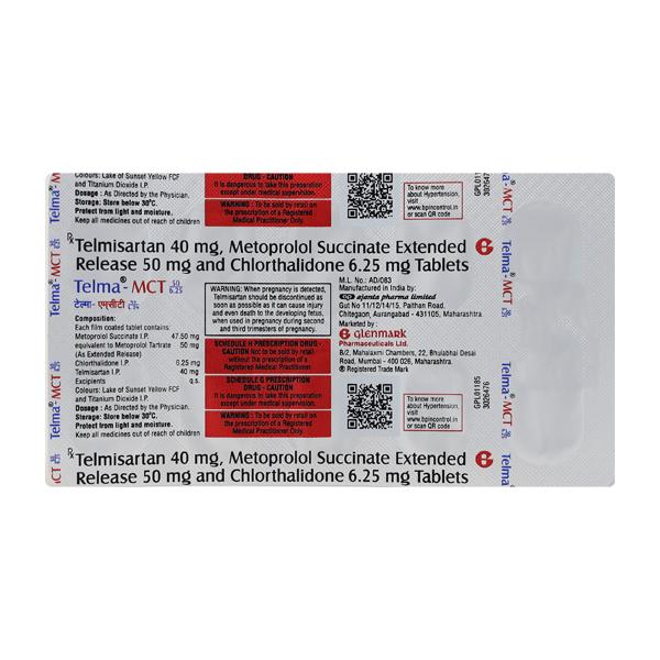 Buy TELMA MCT 50/6.25 Tablet 10's Online at Upto 25% OFF | Netmeds