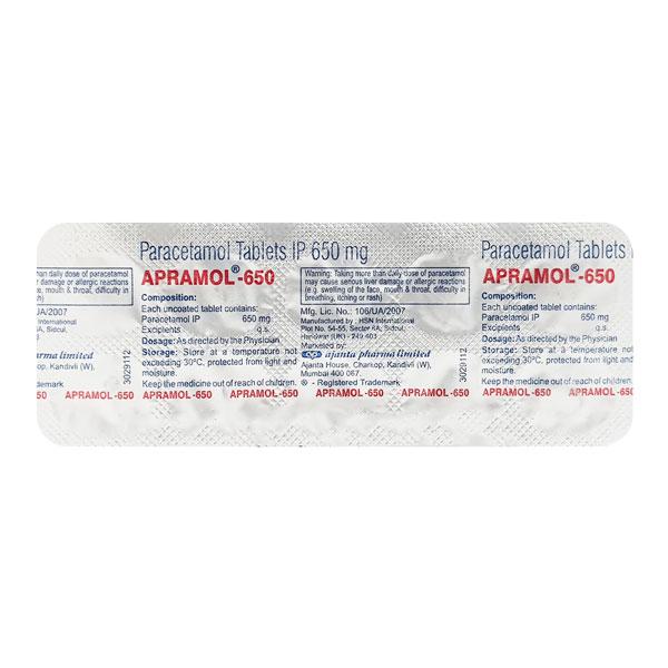 Buy APRAMOL 650 Tablet 10's Online at Upto 25% OFF | Netmeds