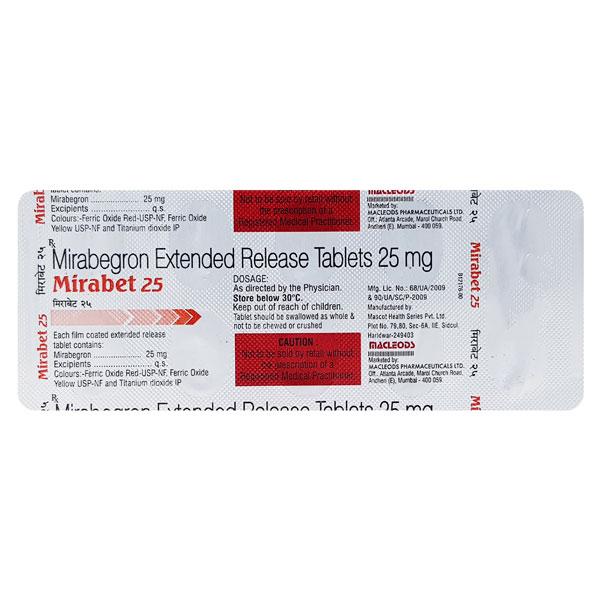 Buy MIRABET 25mg Tablet 10's Online at Upto 25% OFF | Netmeds